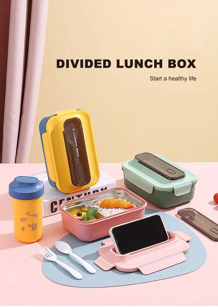 Plastic Office School Lunch Container with Spoon Bento