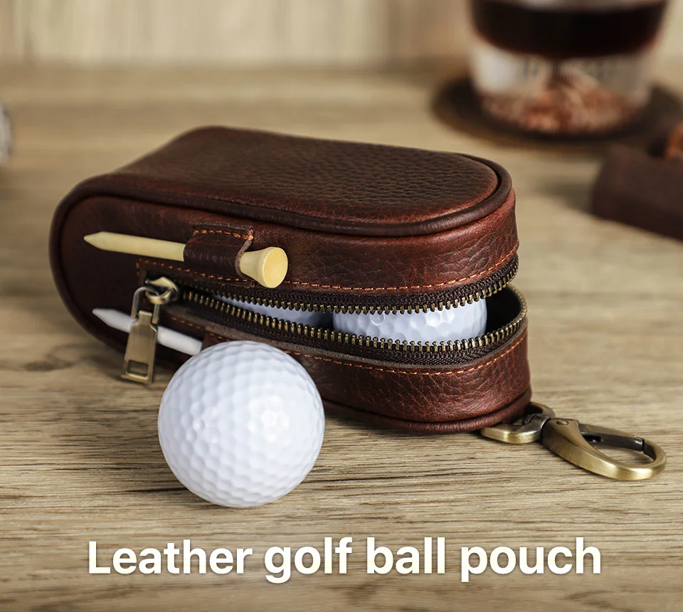 Leather Golf Ball Bag - Storage for 3 Balls & 4 Tees