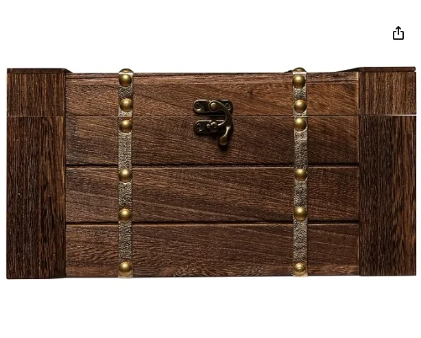 Wood and Leather Treasure Chest with Latch, Storage, Gift, Decoration ...