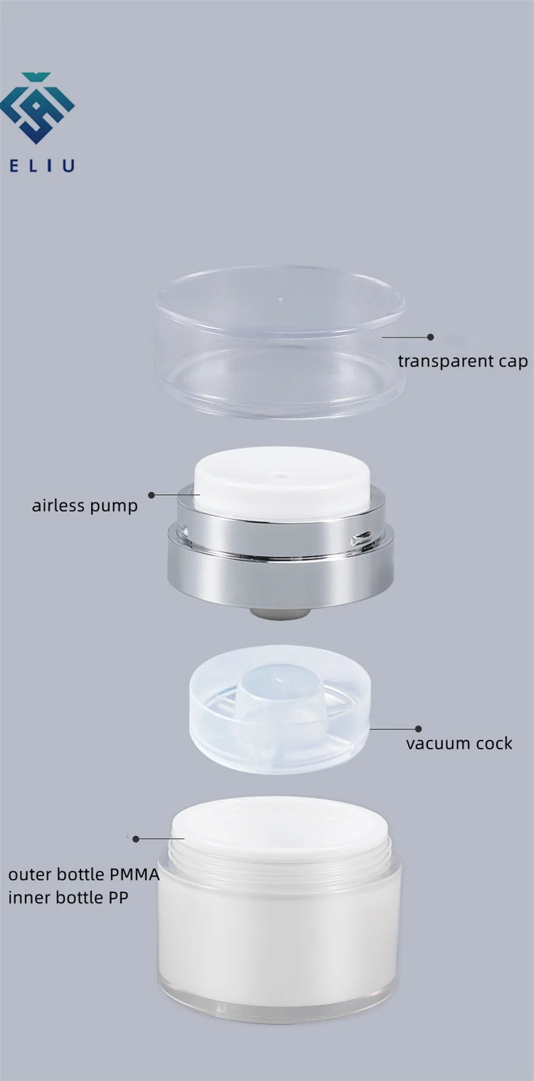 Acrylic Airless Pump Jars 15/30/50ml Refillable Cosmetic Air Pump Jars ...