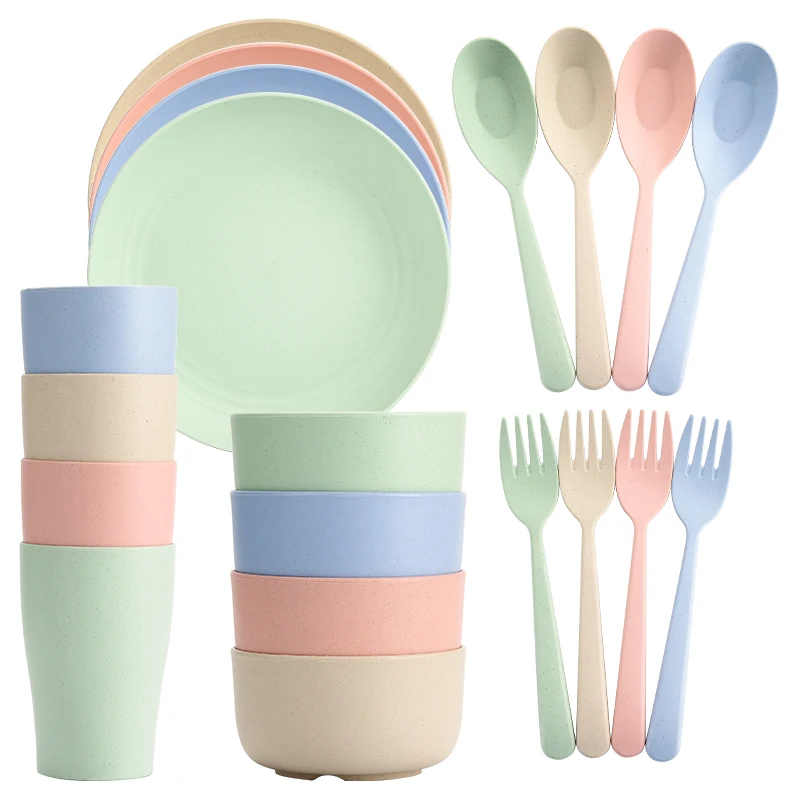 Lightweight Wheat Straw Dinnerware Sets Unbreakable Plates Sets Wheat ...