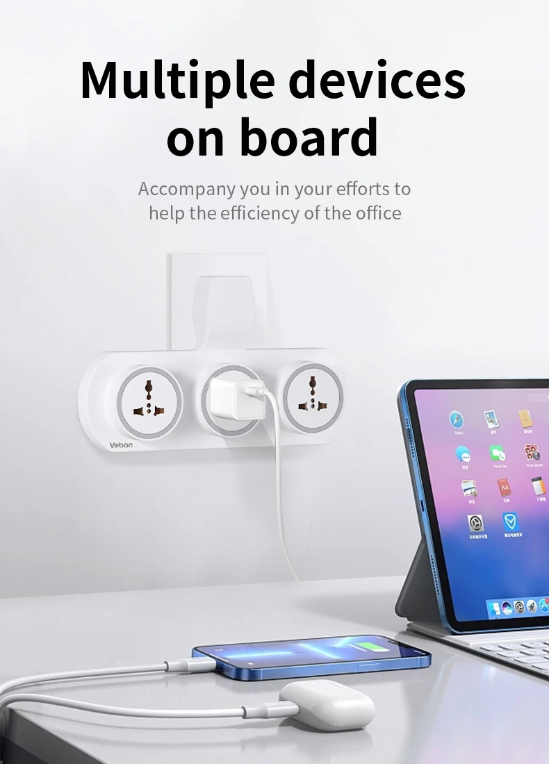 20A 250V Universal Extension Wall Socket with 2 USB Type-C Ports and 4 ...