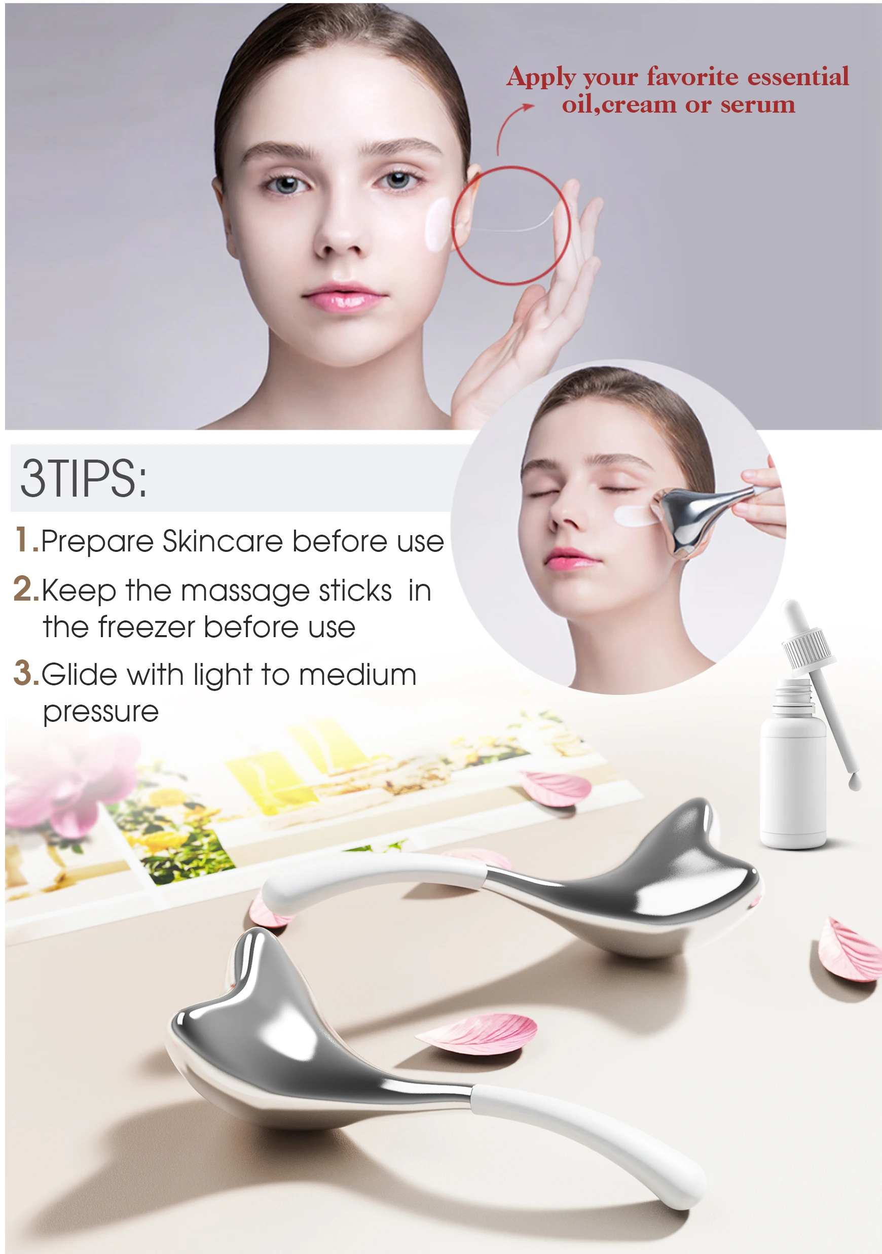 Magic Rose Gold Handheld Facial Ice Cryo Freeze Tools Cooling Cold ...