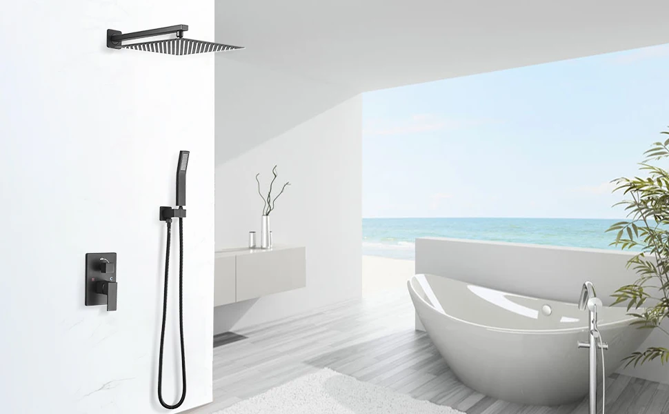 Concealed Shower Mixer Set with Black Rainfall Shower Head