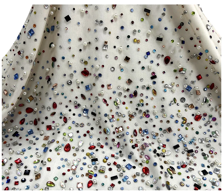 Popular Stone Handmade Colorful Crystal Tulle Lace Fabric Pearl Crystal ...