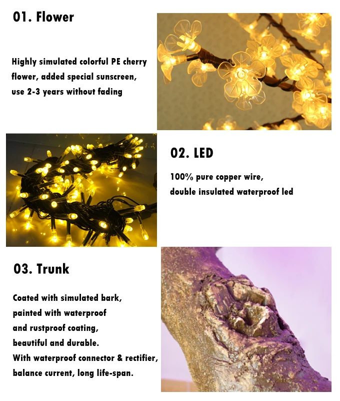 IP65 White Pink Cherry Blossom Tree 3m High Illuminated Artificial LED ...