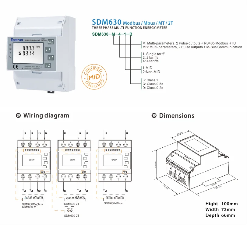 Eastron SDM630-2T Smart Energy Meter - Dual Source & MID Approved