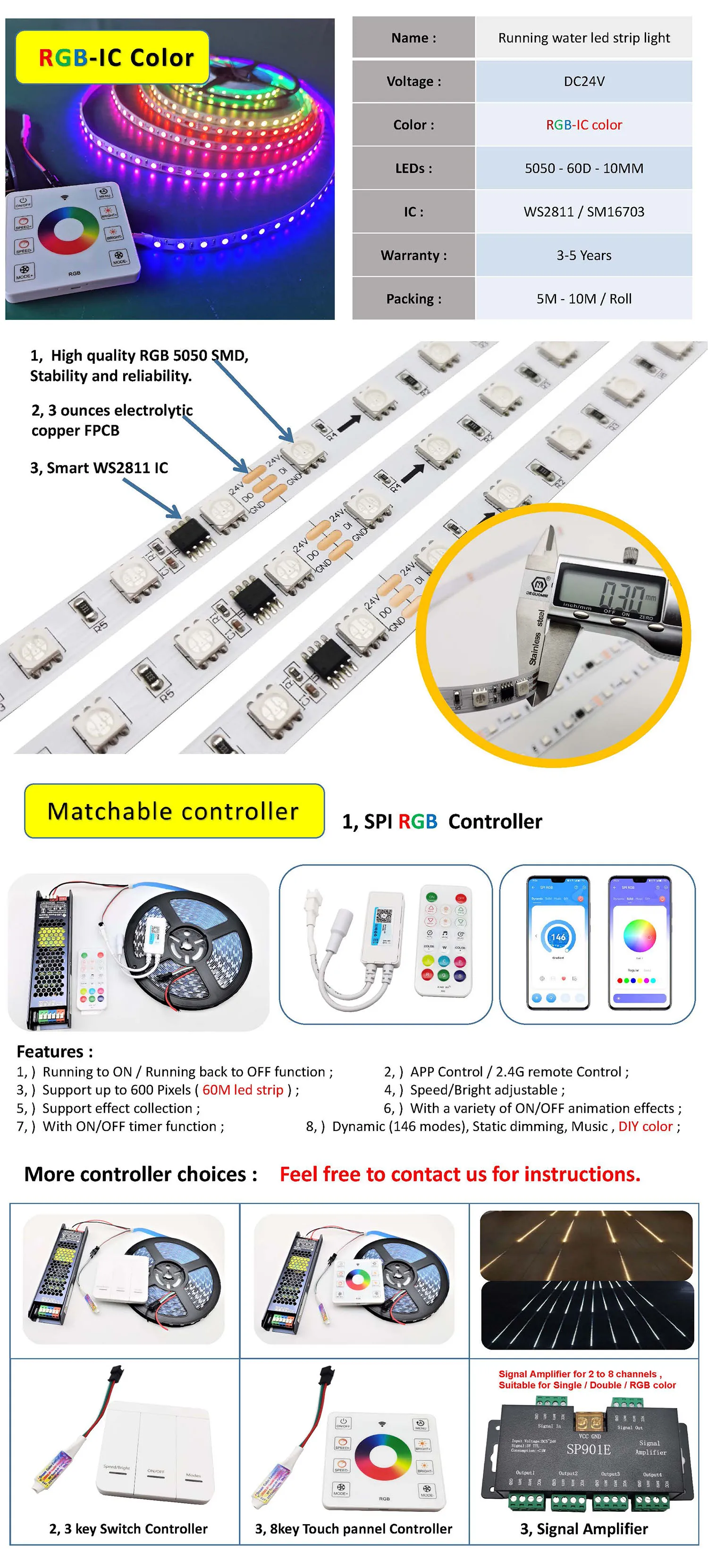 Water Led Strip Addressable Smart Running Popular 24v 2835 300led ...