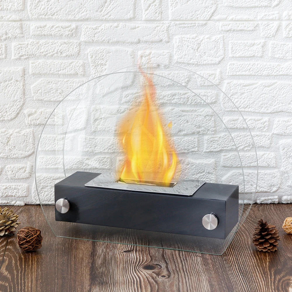Freestanding Circular Glass Bioethanol Fireplace - Decorative
