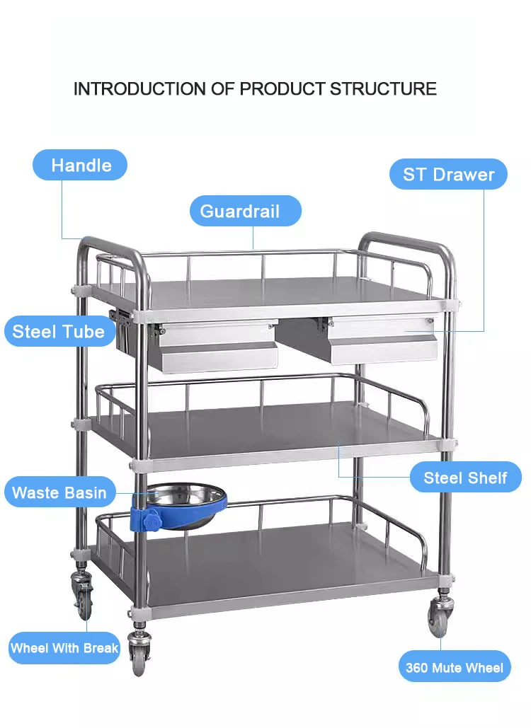 Hospital Stainless Steel Trolley Medical Nursing Treatment Cart ...