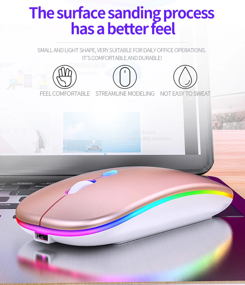A2 RGB Wireless Ergonomic Mouse - Rechargeable, Silent & Backlit USB ...