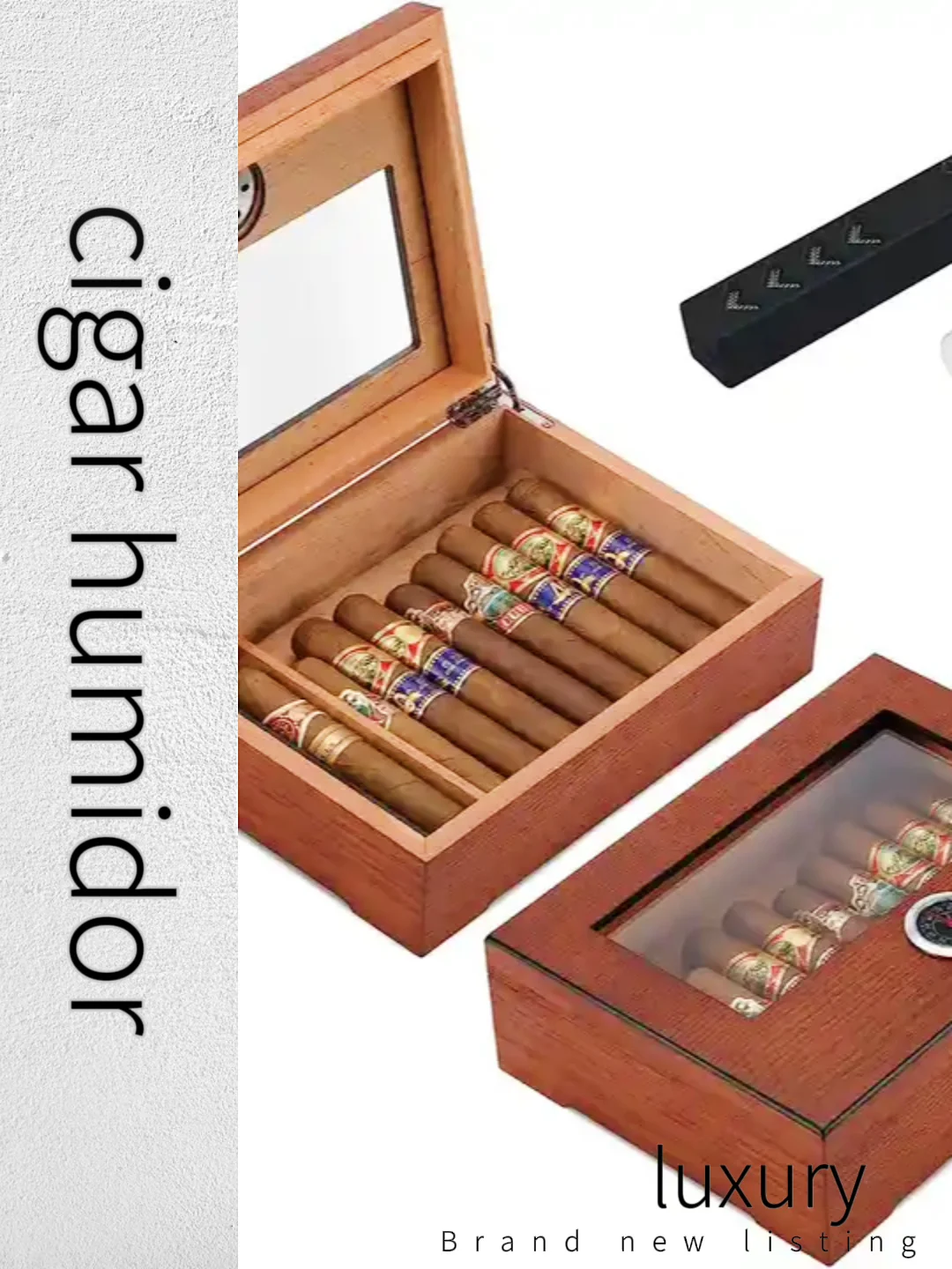 Cigar Humidor,Glass Top Cigar Box With Hygrometer Humidifier And ...