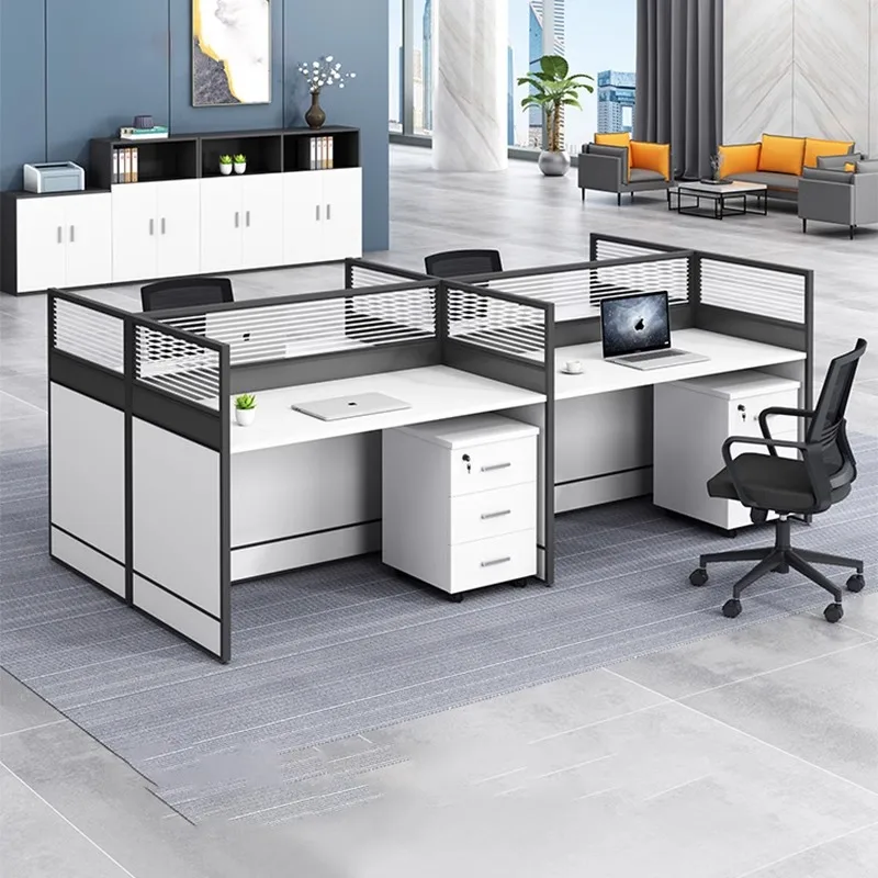 Modular 4-seat Modern Staff Desk With Wooden Card Screen Office ...