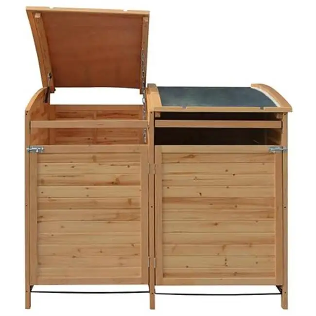 Wood Outdoor Garbage Can Storage - Single & Double Bins