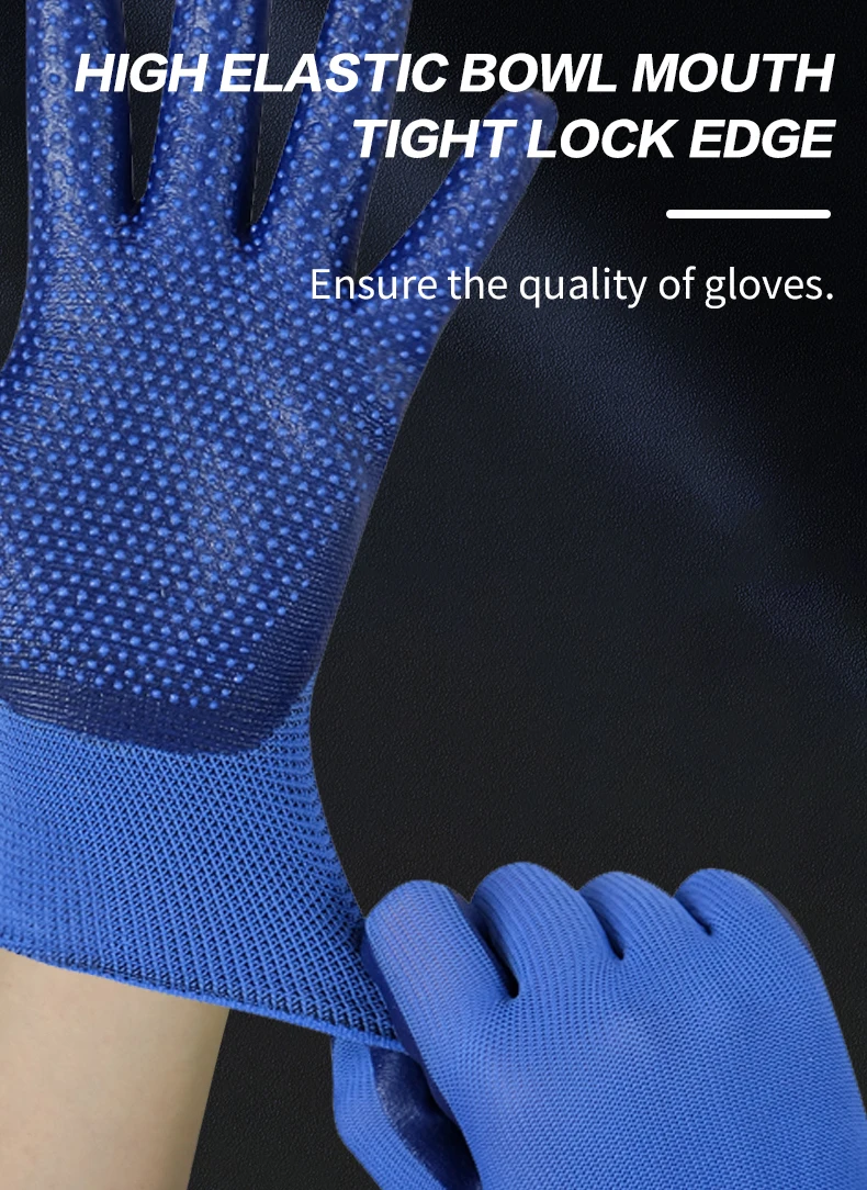 Blue Cut Resistant Pvc Dotted Latex Coated Polyester Working Gloves For ...