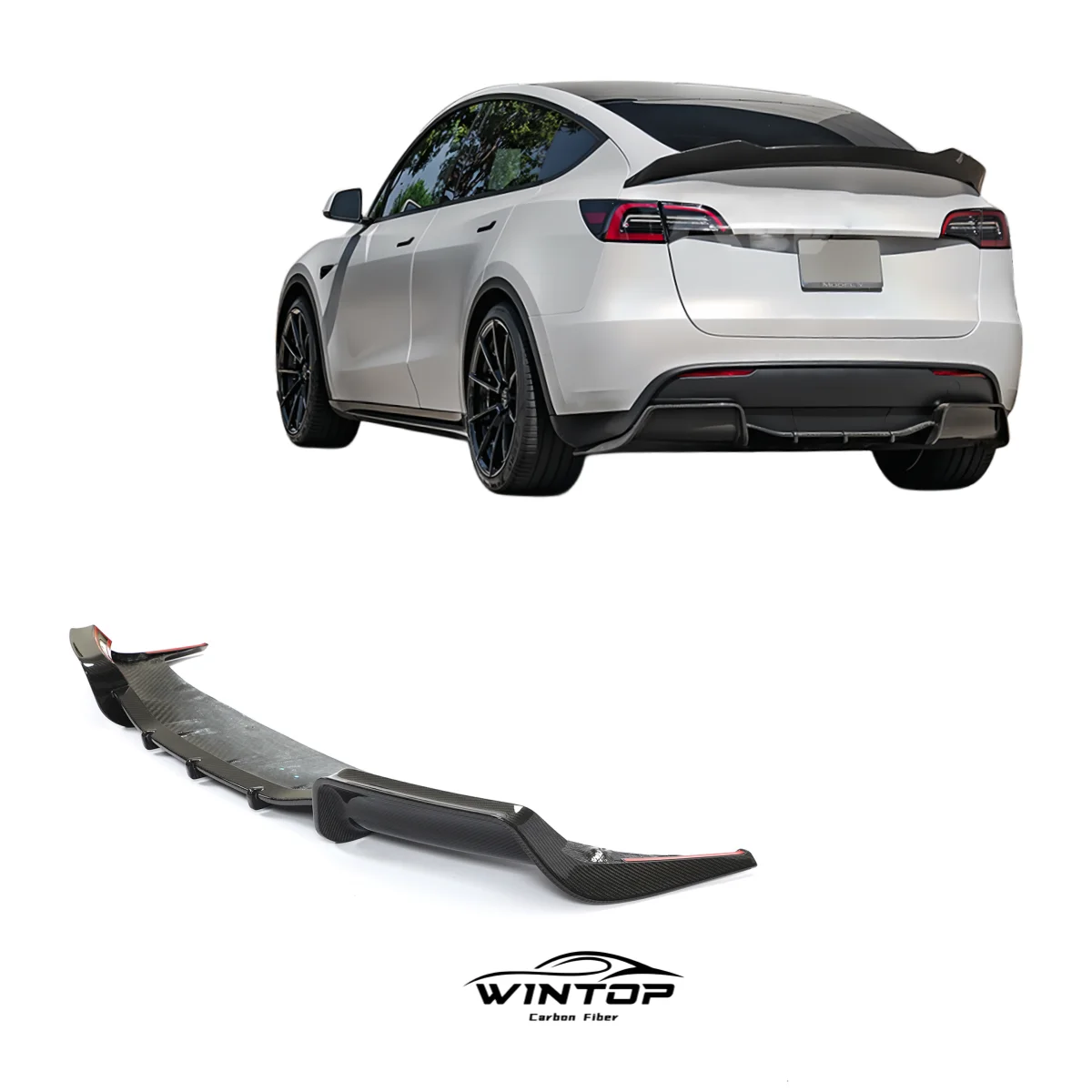 Wintop Carbon Fiber Rear Bumper Spoiler Lip Splitter Diffuser For Tesla ...