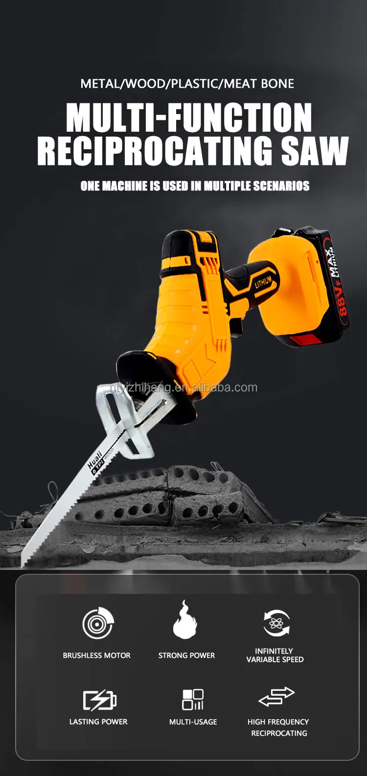 21V Cordless Reciprocating Power Saw Industrial Grade Wood Cutting ...