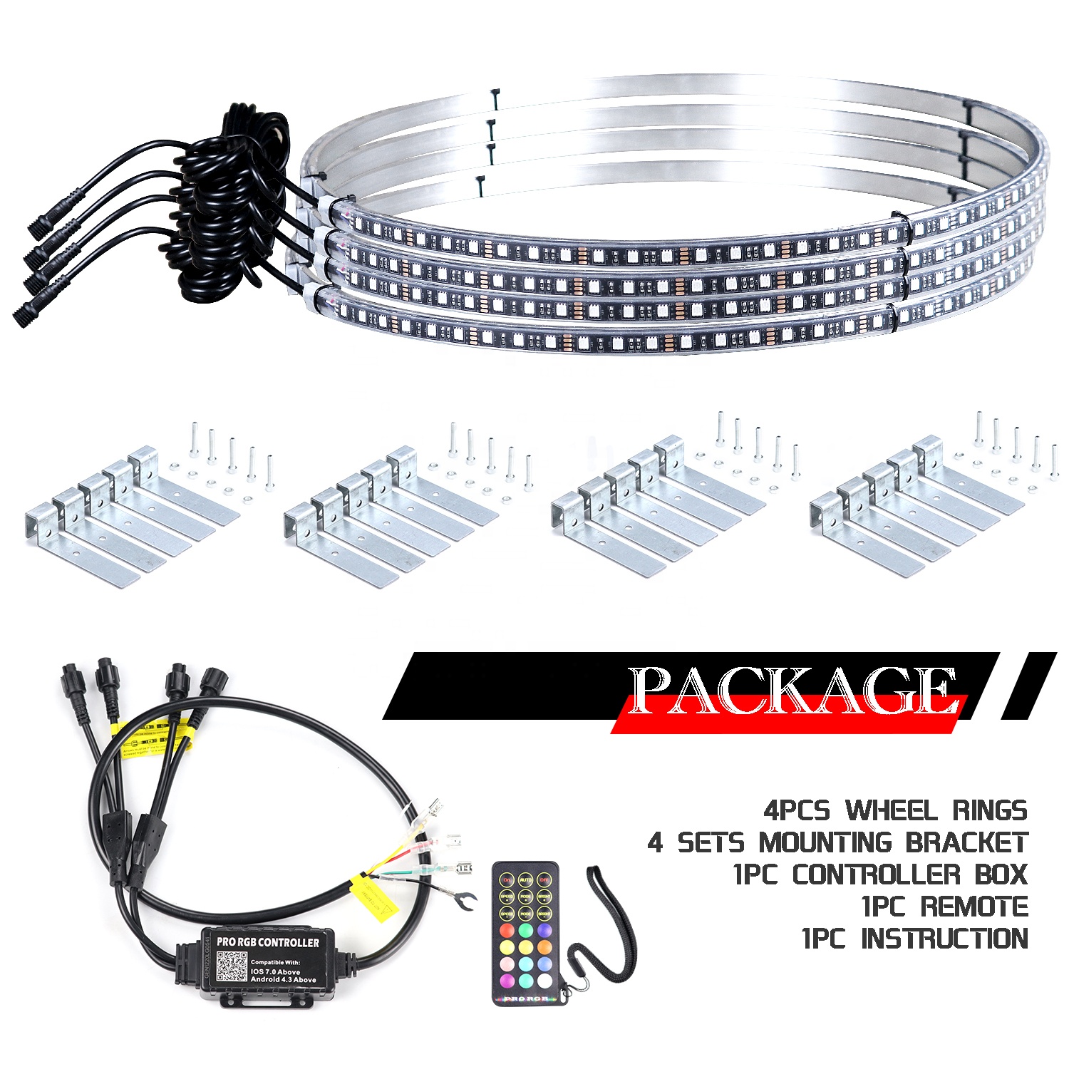 15.5" Illuminated Led Wheel Rings 4pcs One Kit Rim Light Kit Rgb App ...