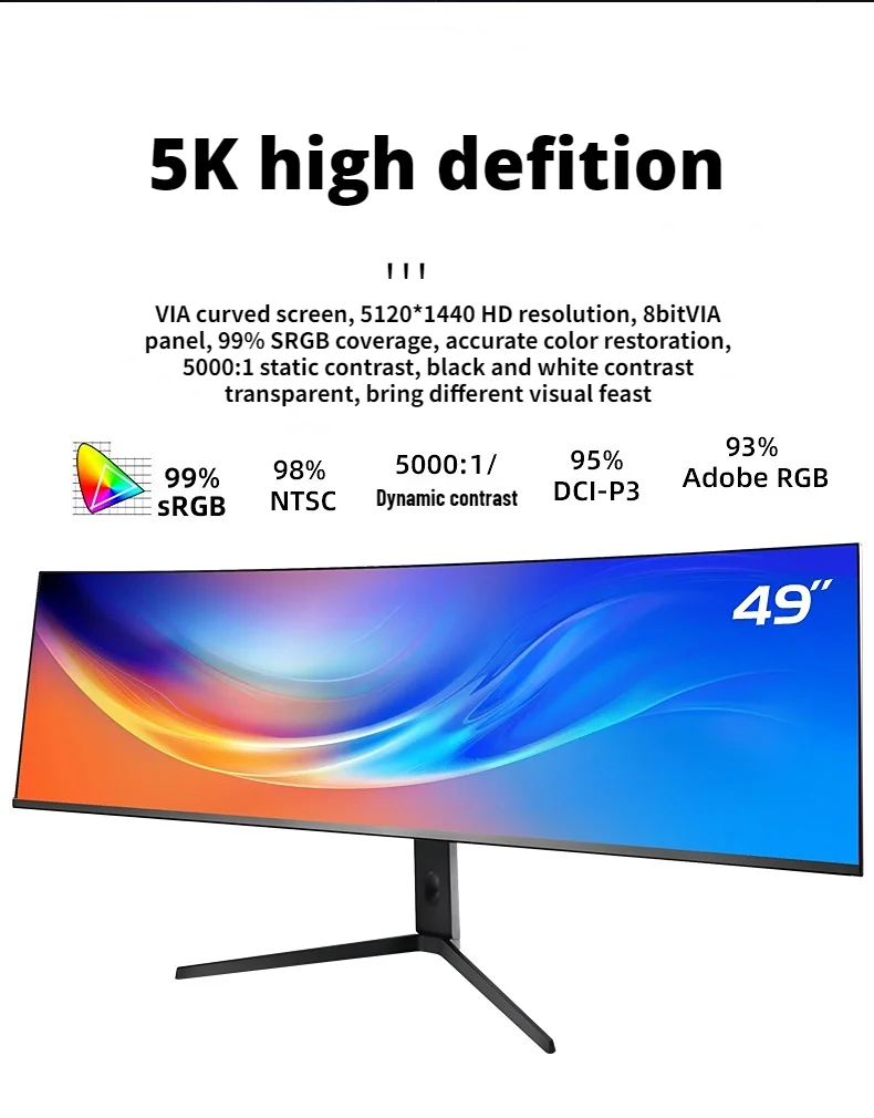 49 Inch Super Wide 4K 5K LED Monitor 72Hz 144Hz Curve Gaming HD ...
