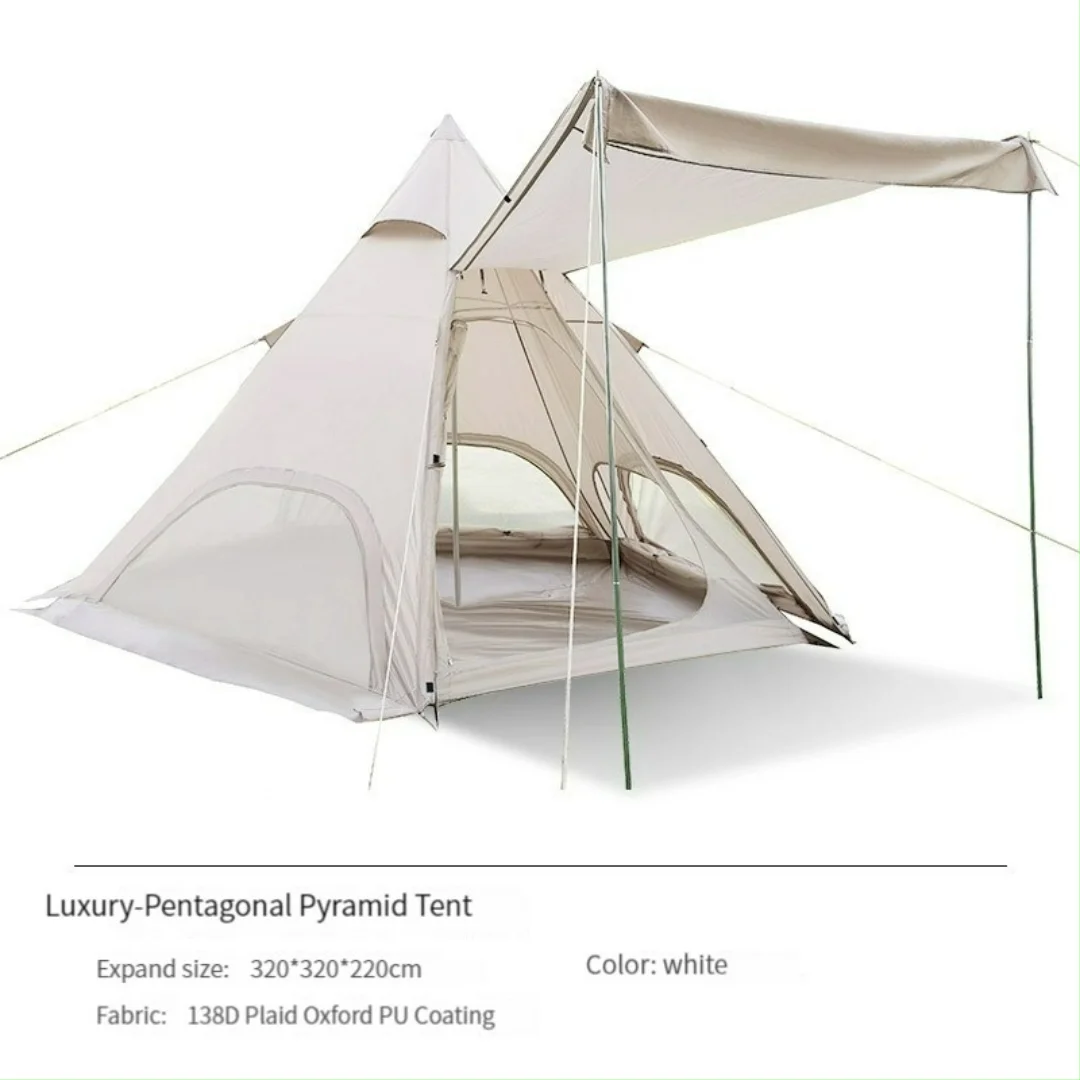 Family Glamping Pyramid Pentagon Tent Outdoor Rainproof Thickened Light ...