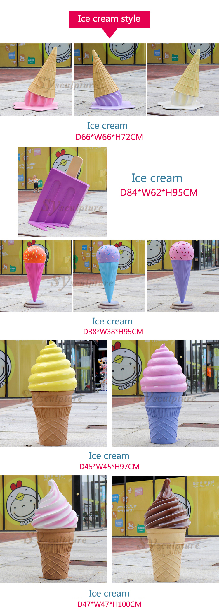 Giant Fiberglass Ice Cream Sculpture - Perfect for Outdoor Decor