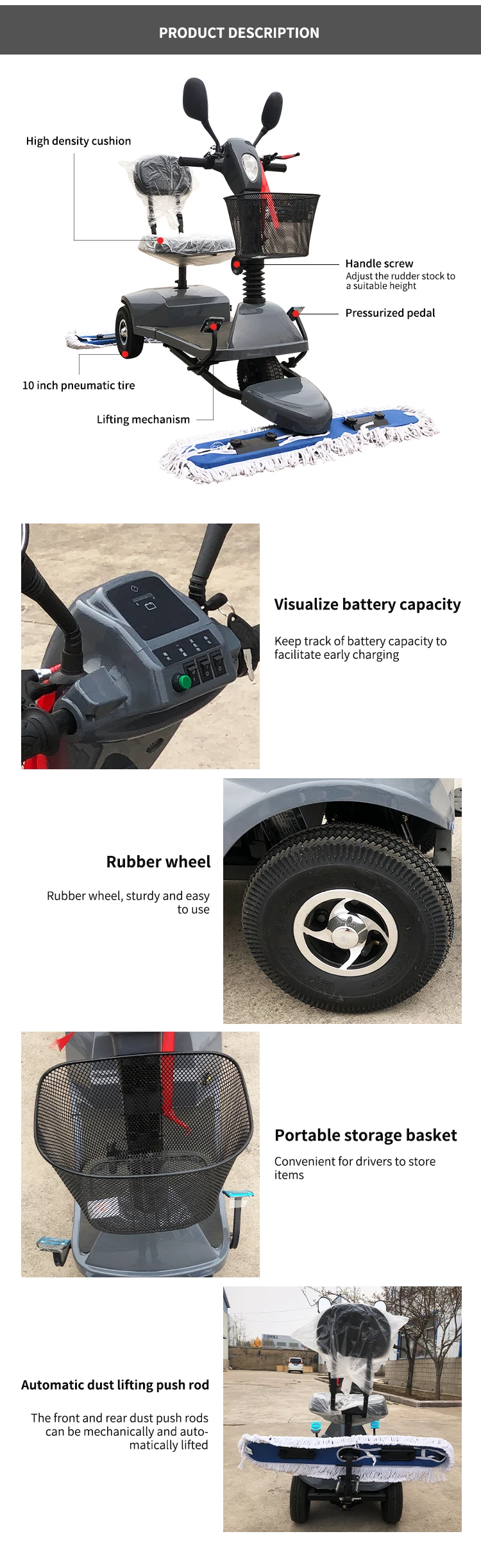 3 Wheels Mobility Cleaning Mop Scooter Electric Floor Cleaning Machine ...