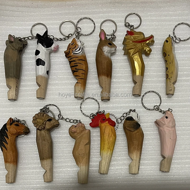 Hand Carved Wooden Crafts Animal Whistle Key Chain Sculptural Wood Key ...