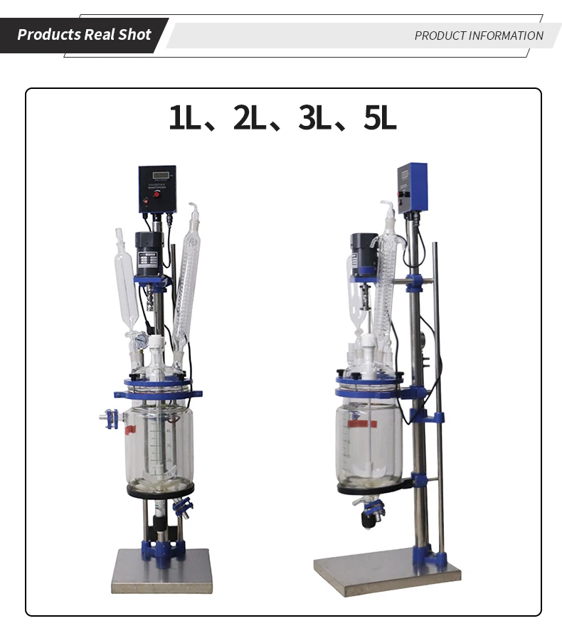 Chemical Extraction Lab 5l Jacketed Glass Reactor With Double Layer ...