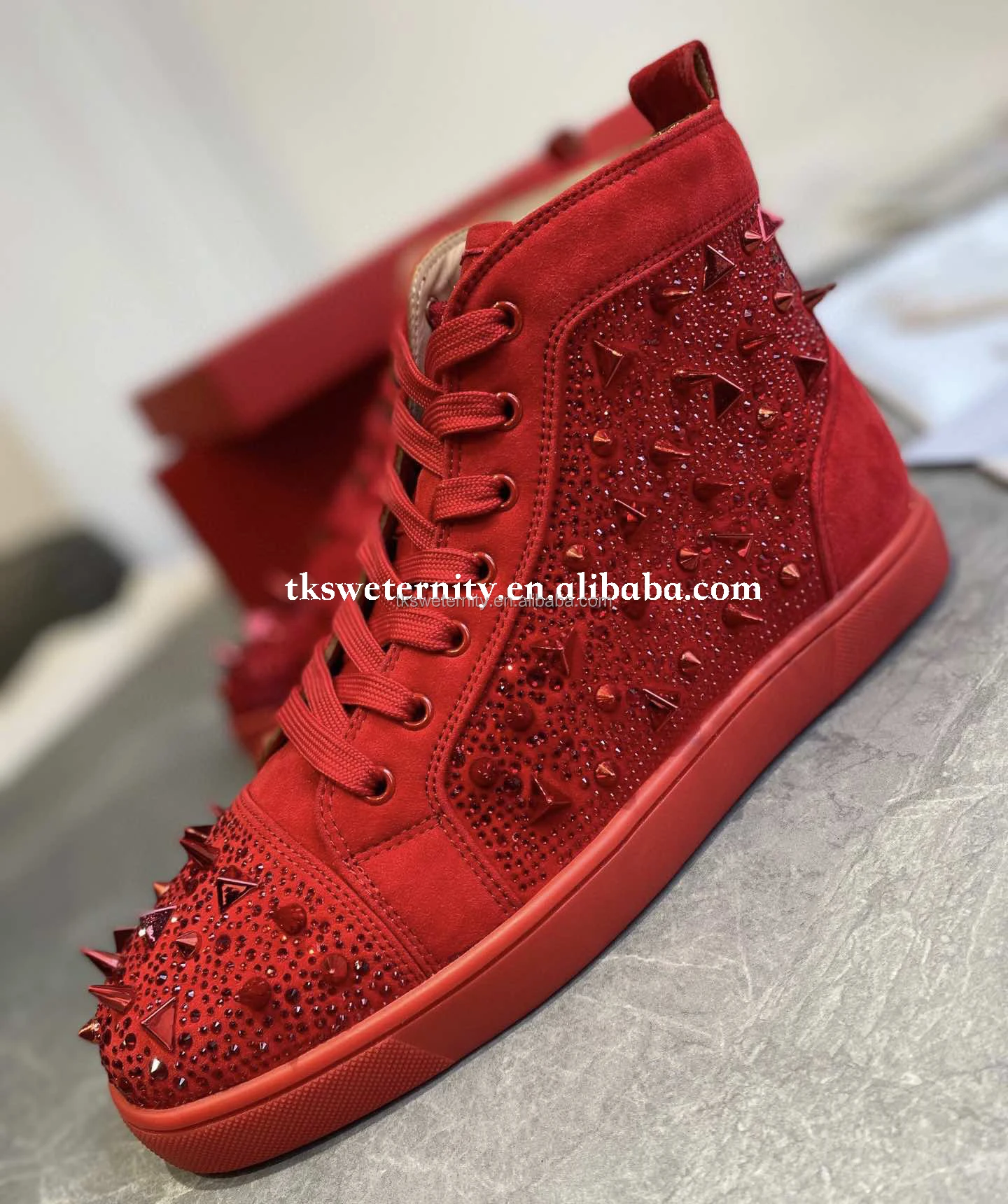 Calfskin Genuine Leather Top Quality Luxury Red Bottom Shoes Rivets ...