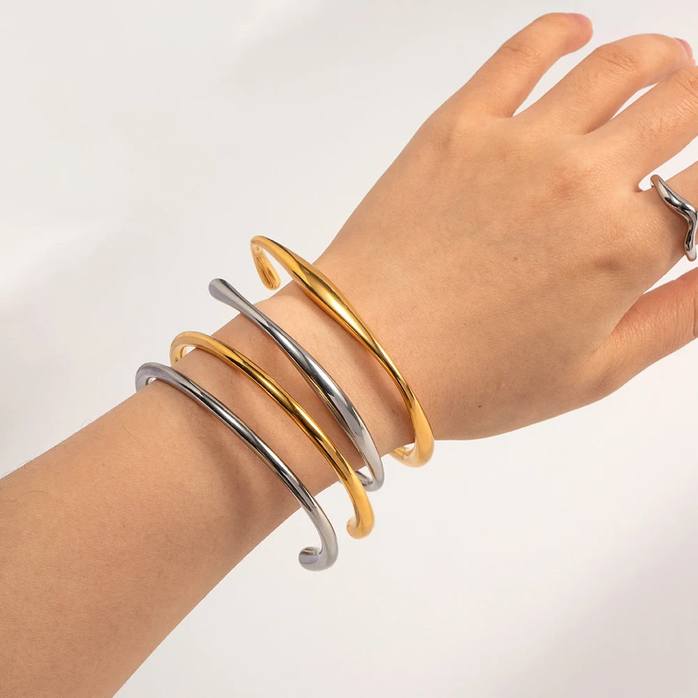 Chunky Cuff Bangles - 18K PVD Gold Plated Stainless Steel