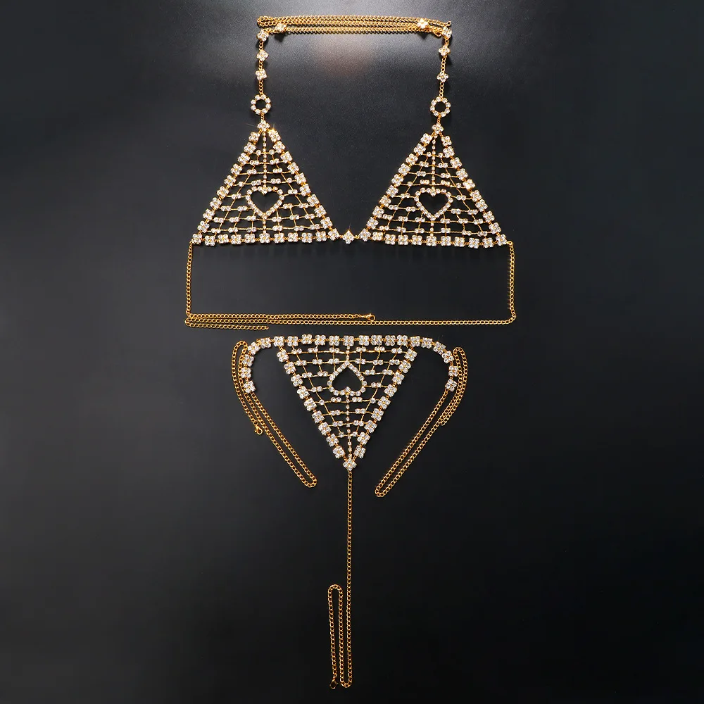 Wholesale Rhinestone Sexy Lingerie Body Chain For Women Heart Bra Chain Chest Holder Bikini