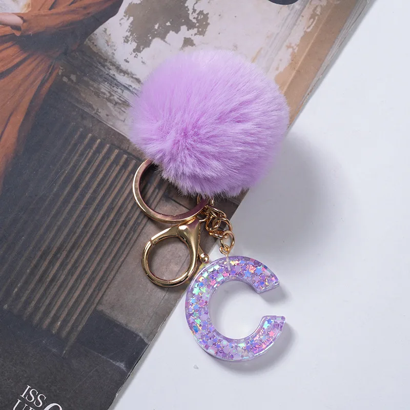 Soft Pom Pom Balls Keychain Fashion Letter Acrylic Keyrings Bag ...