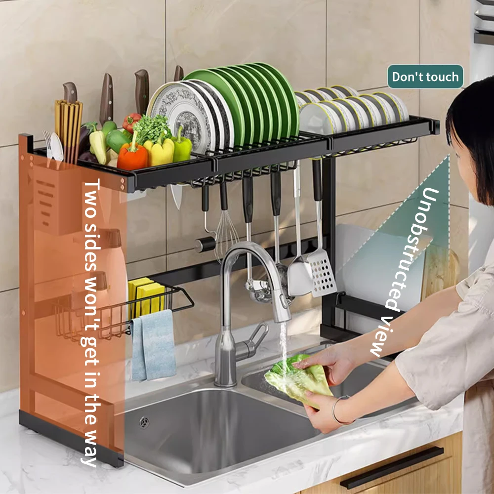 Dish Drainer Dishes Organizer Hanging Sink Black Dish Drying Rack Over ...