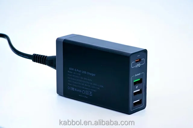 65w 4 Port Pd Desktop Charger Usb C Charging Station With Pd/qc3.0 ...