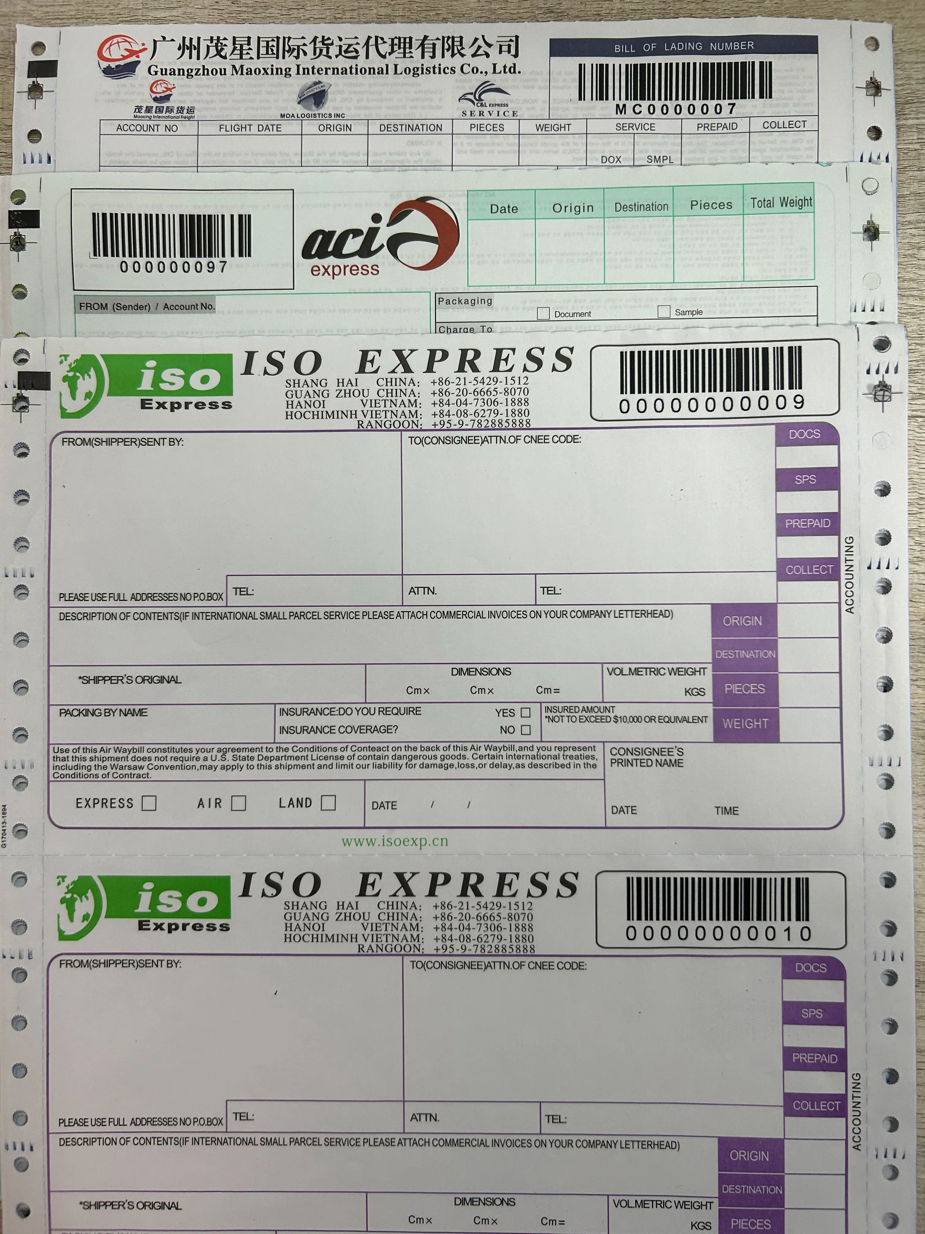Custom Carbonless Copy Paper - SF 4 Pieces Express Air Waybill