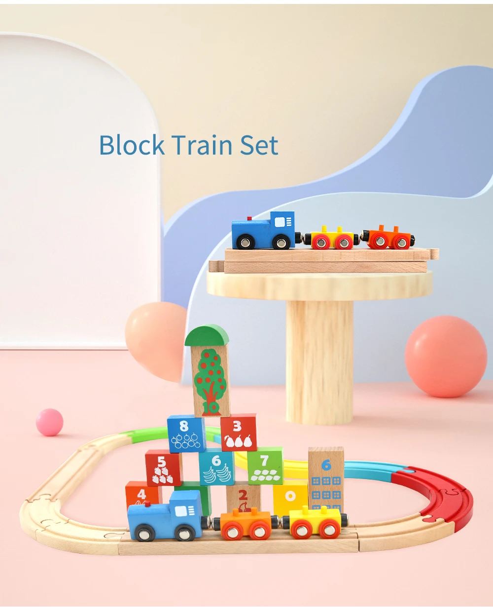 Small Assembled Car Track Wooden Train Train Set Puzzle Toys Building ...