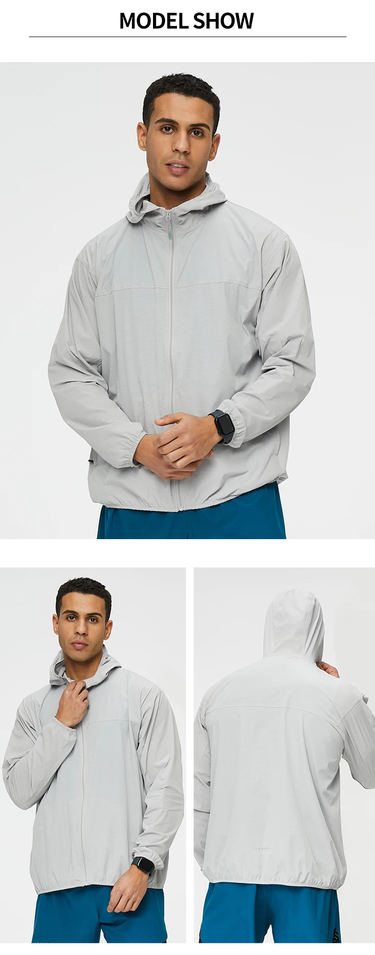 Men Gym Wears Quick Dry Jackets 90% Polyester 10% Spandex Windproof ...