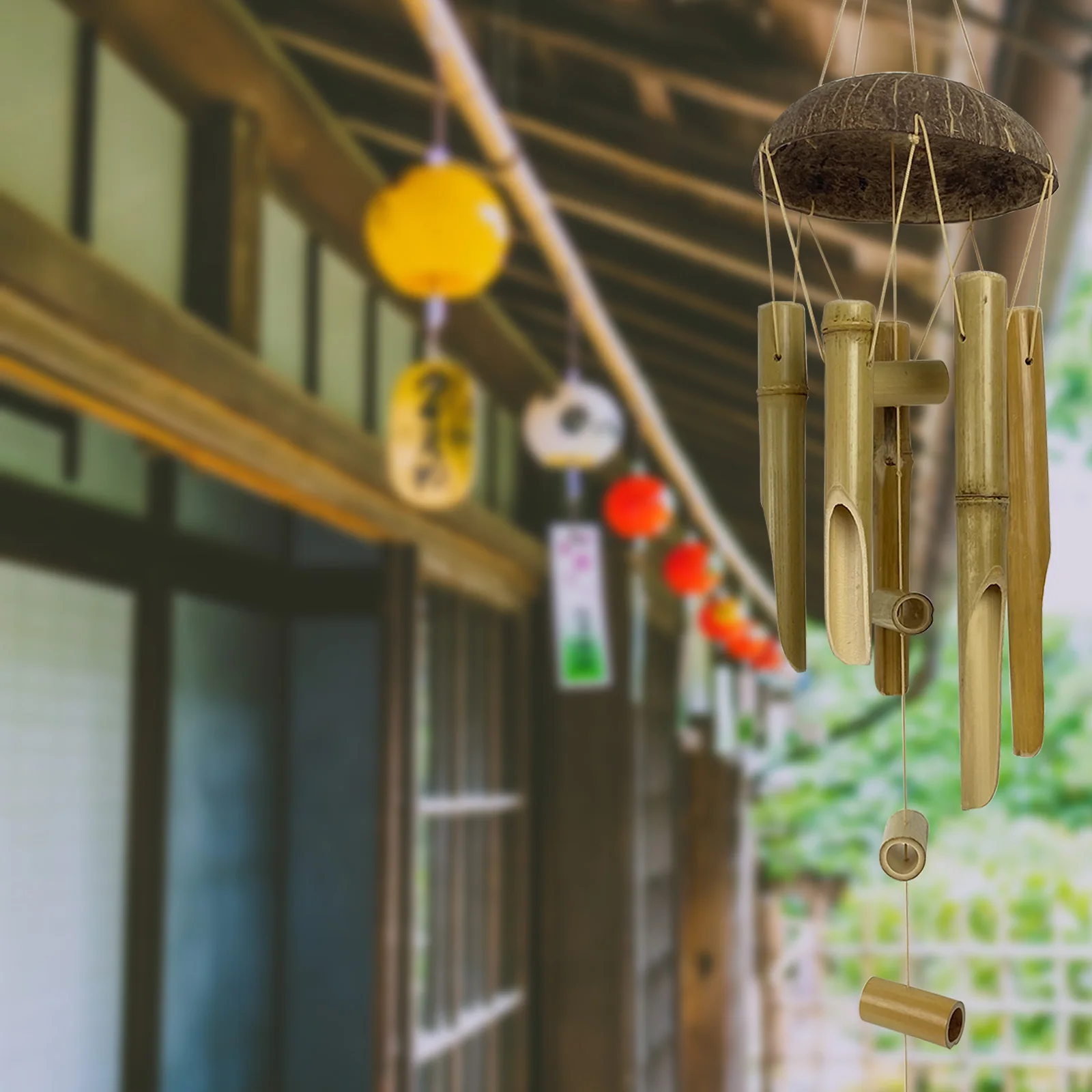 Handmade Coconut Shell Bamboo Wind Chimes for Outdoor