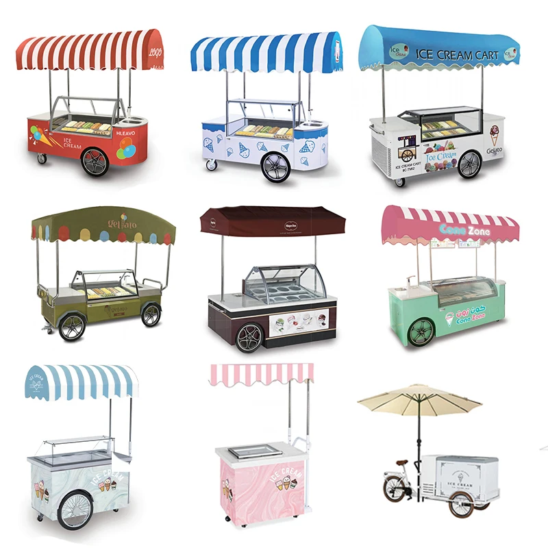 Hand Push Gelato Showcase Cart Freezer for Ice Cream Vending - Ideal ...