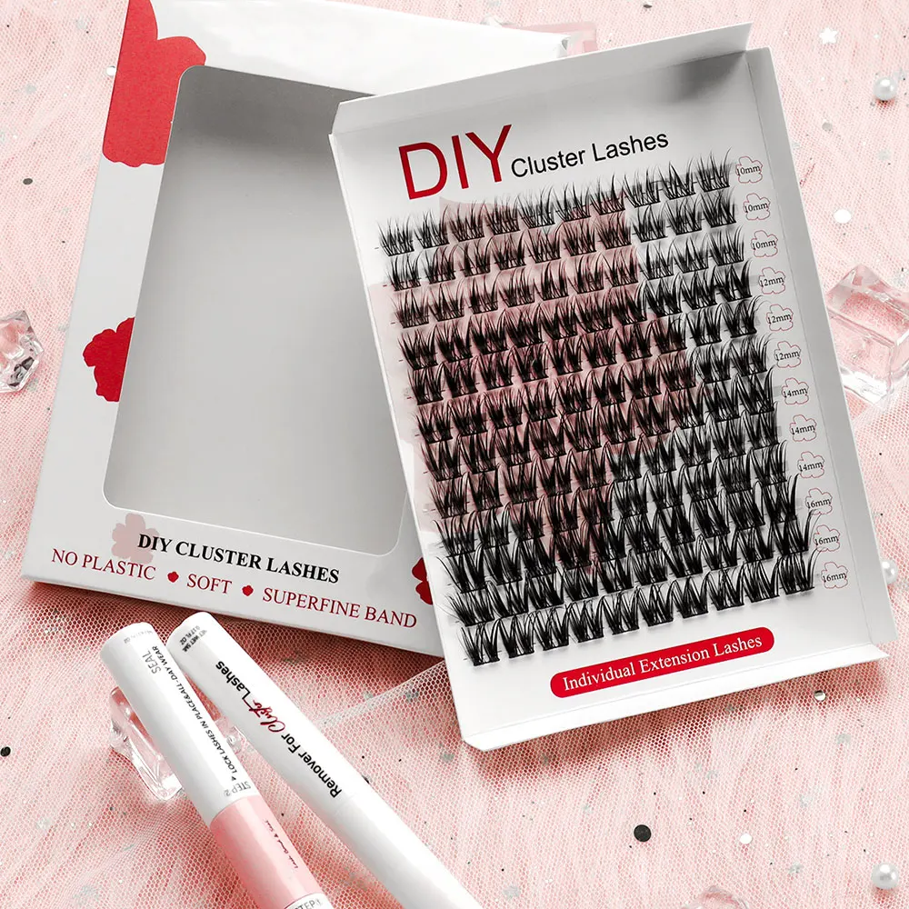 Bulk Cluster Lashes Fluffy Private Label Natural D Curl Cluster Lash Kit Korean Pbt Segments ...