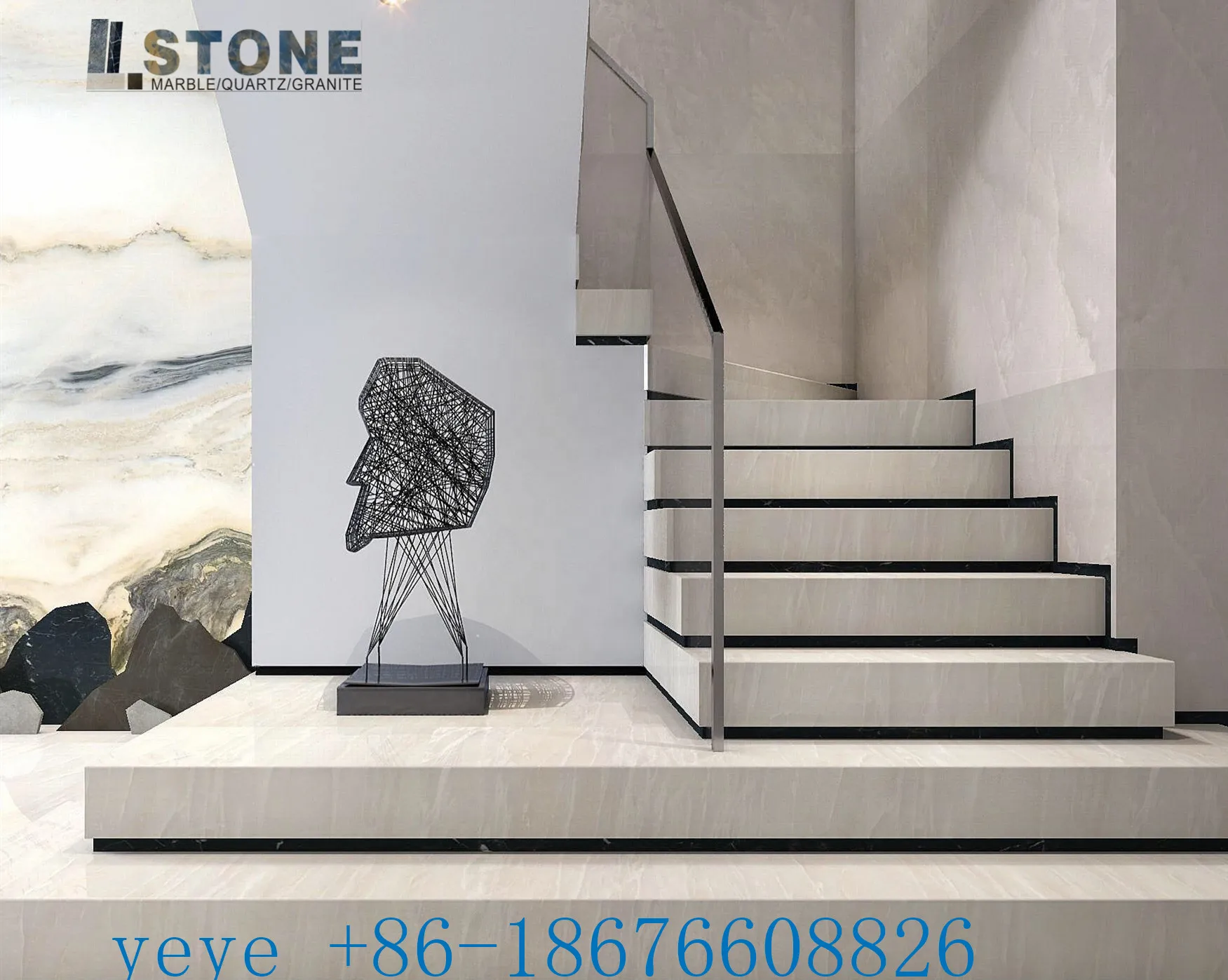 Foshan Carrara White Marble Floating Stairs Treads