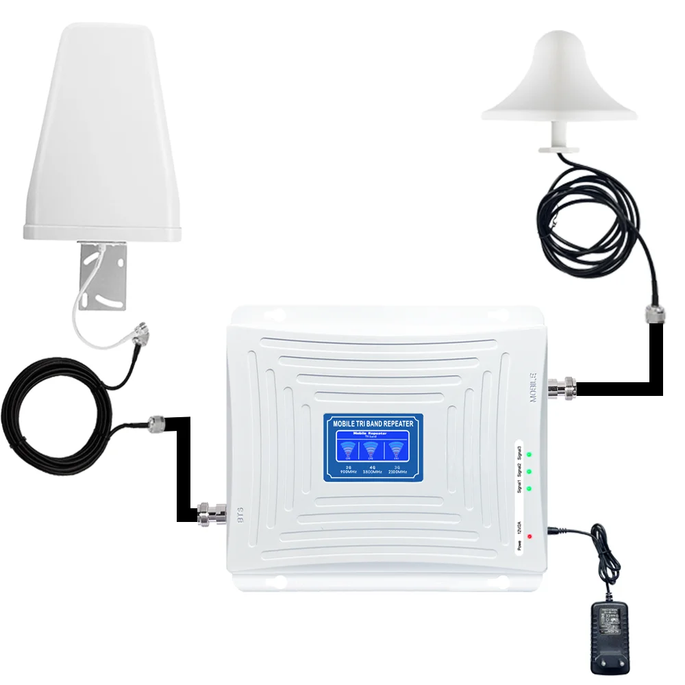 Tri Band Signal Booster 900 1800 2100 Mhz Mobile Network Booster 3G 4G ...