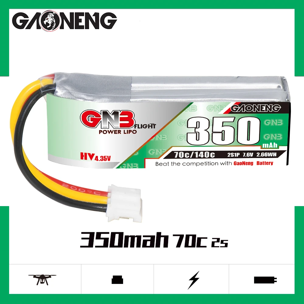 GNB GAONENG 2S 7.6V HV 350mAh 70C LiPo Battery PH2.0 3Pin Connector For ...