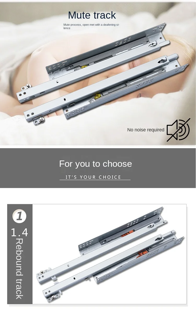 Self-pin Backing Hidden Slide Rail Guide Two Self-suction Damping Mute ...