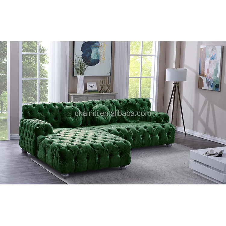 Luxury Modern Living Room Sofa Set Velvet Fabric Sectional With Tufted ...