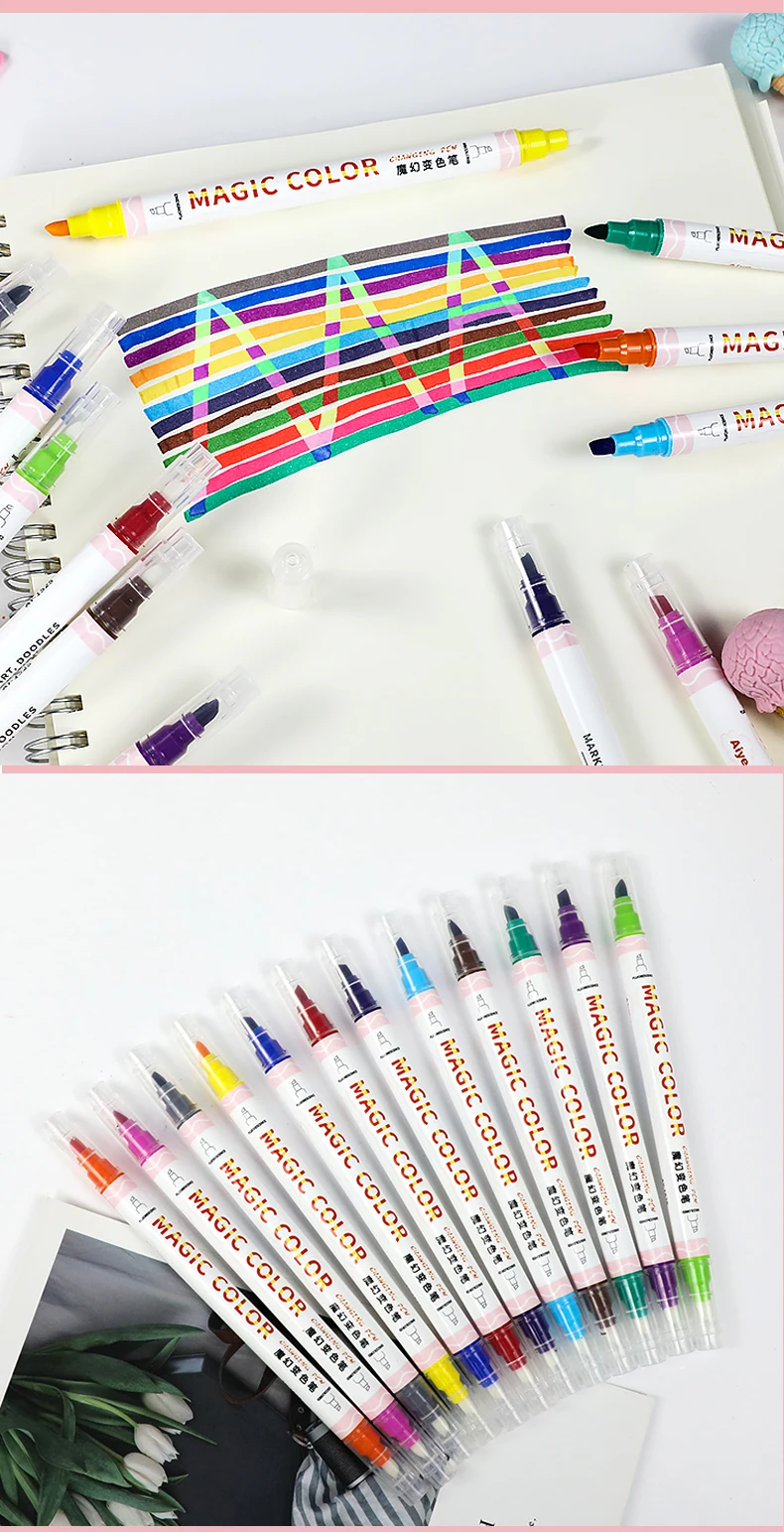 12 Pack Highlighters Color Changing Dual Tip Chisel Tip Assorted Magic ...