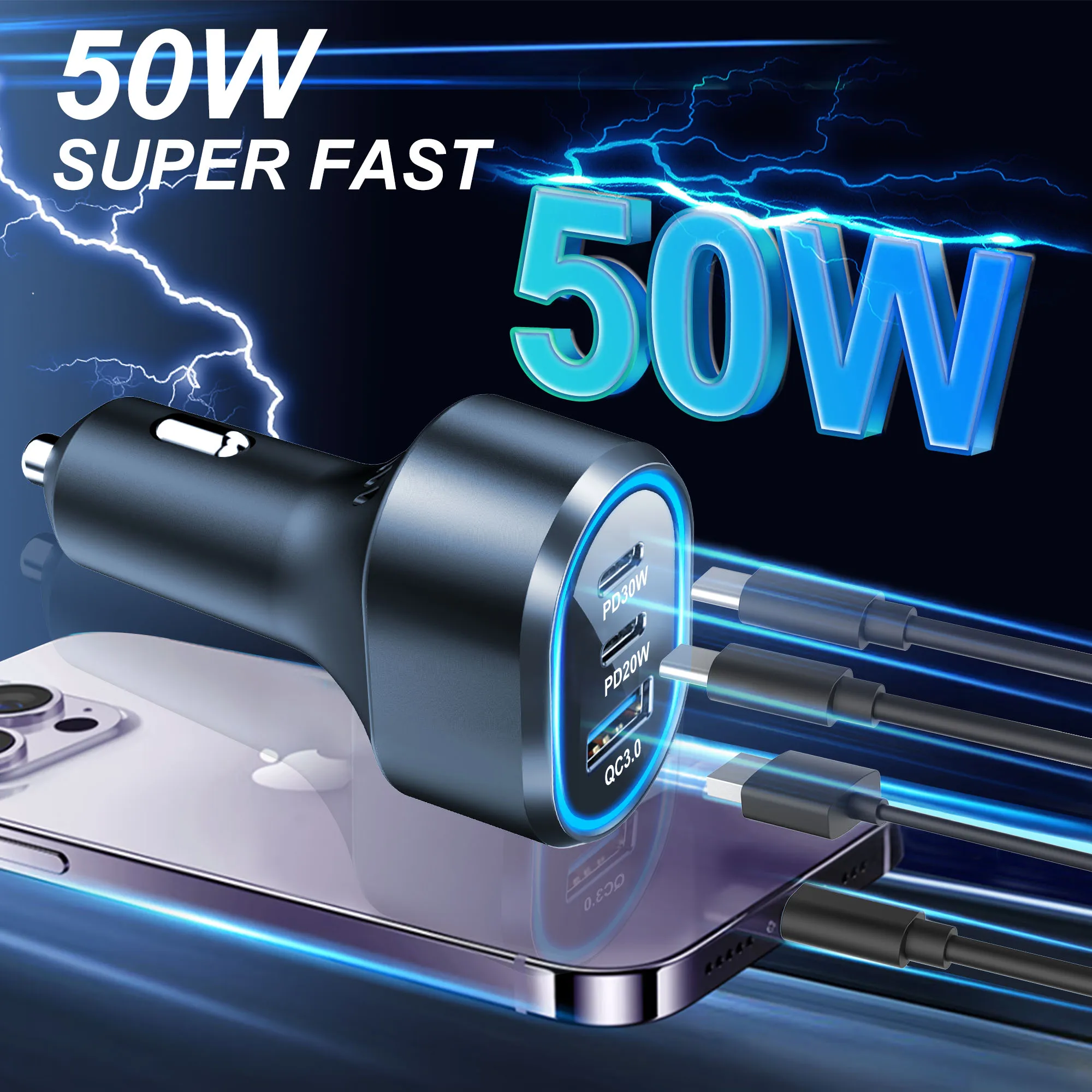 New Arrival Car Charger 3 Port 68w Qc3.0 Usb Pd50w Type C Charger 12 ...