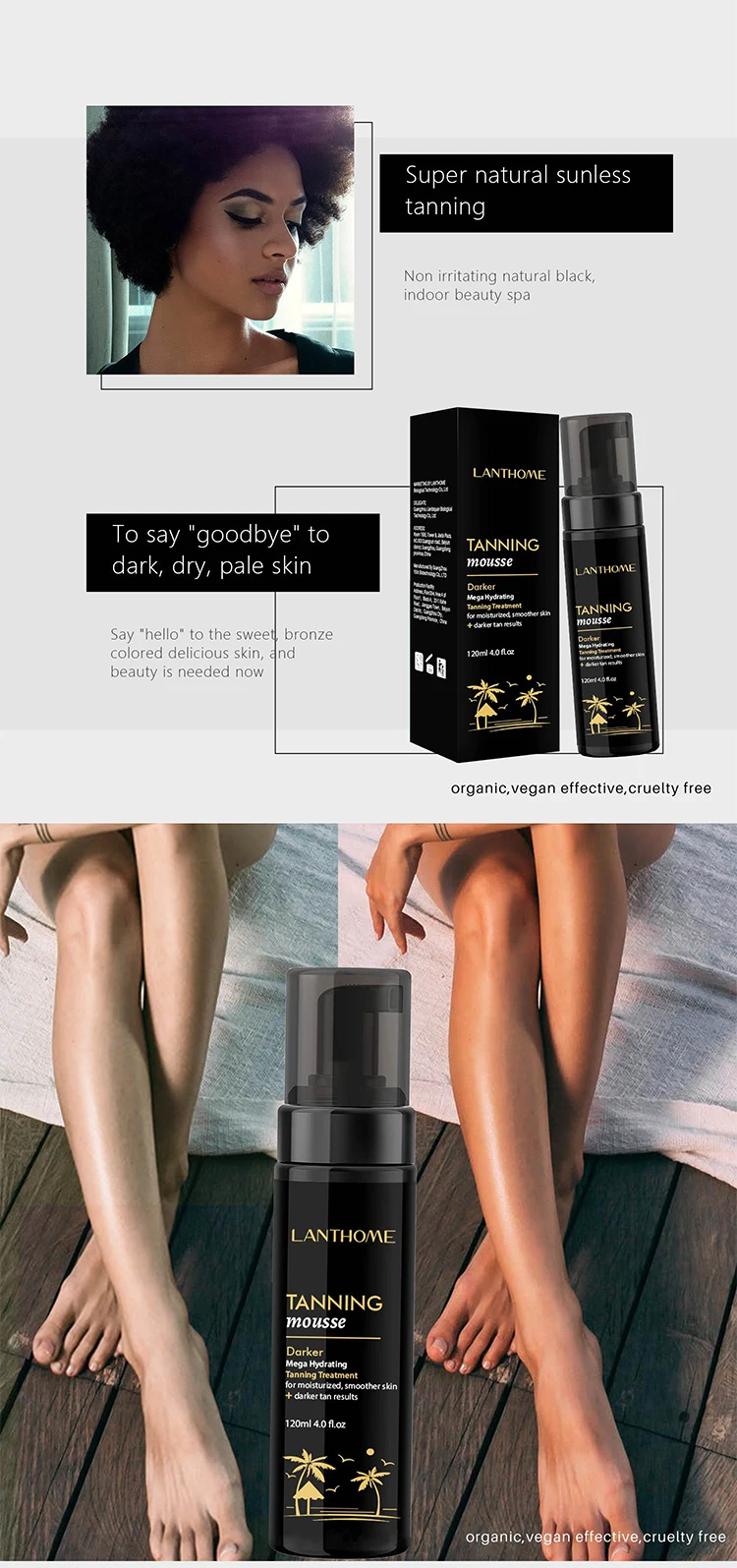 Private Label Organic Vegan Sun Instant Self Tan Foam Facial Tanner Lightweight Fake Body Face ...