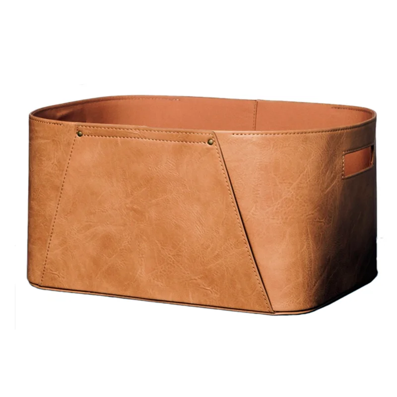 Pu Leather Gift Basket Organizer Curved Leather Magazine Storage Basket ...