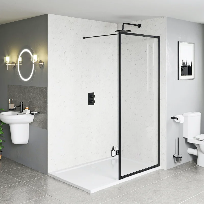 Single Glass Panel Walk In Shower Door Matte Black Clear Tempered Glass ...